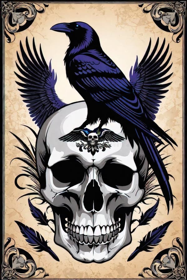 Skull and Ravens stock illustration. Illustration of dark - 301317812