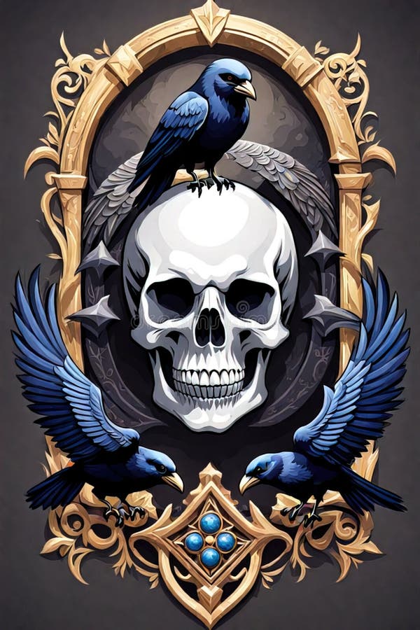 Skull and Ravens stock illustration. Illustration of terror - 301317841