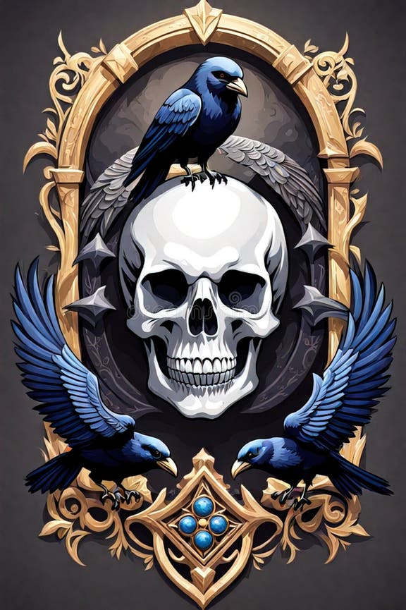 Skull and Ravens stock illustration. Illustration of terror - 301317841