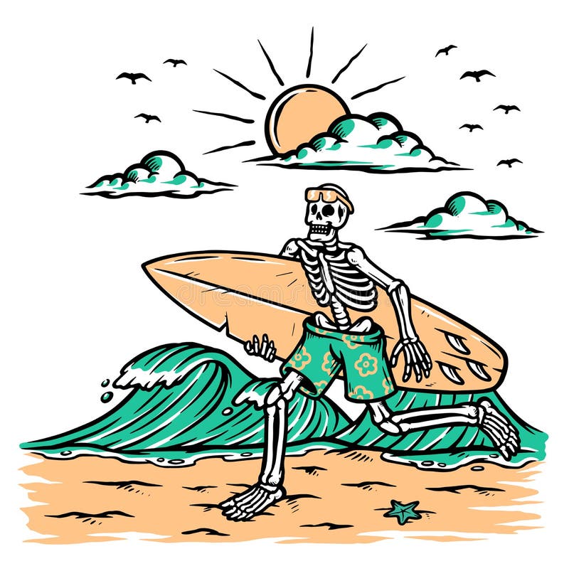 Skull Ready To Surf Vector Illustration Stock Vector - Illustration of ...
