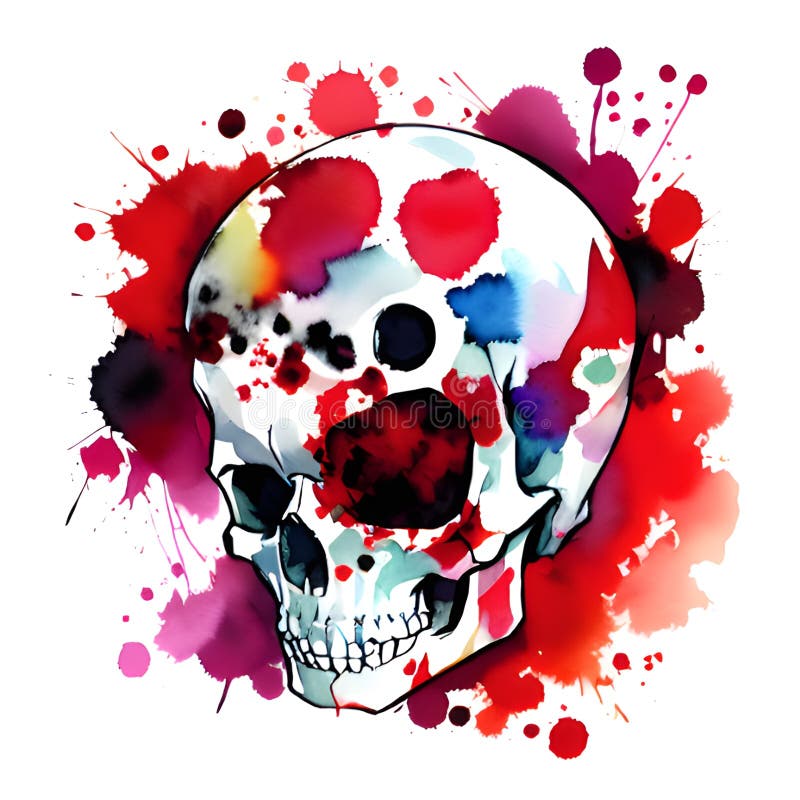 Skull with Red Blood Splashes, Ai Generated Stock Illustration ...