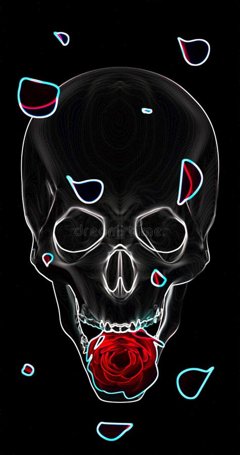 Skull with a Red Rose on a Black Background Stock Illustration ...