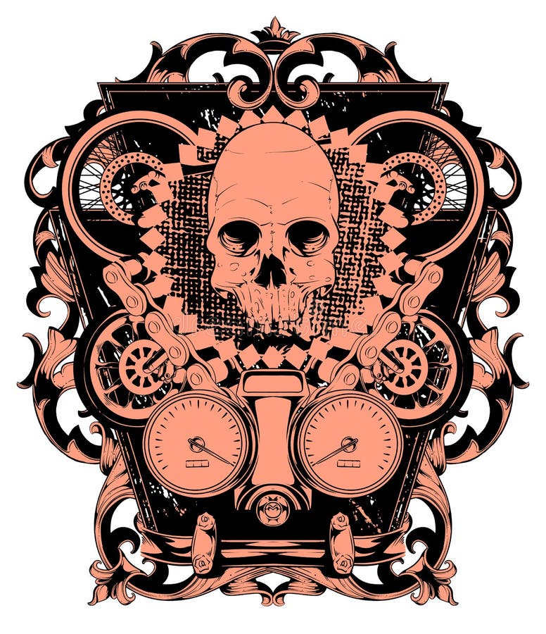 Skull and wheels stock vector. Illustration of sign, steel - 30024023
