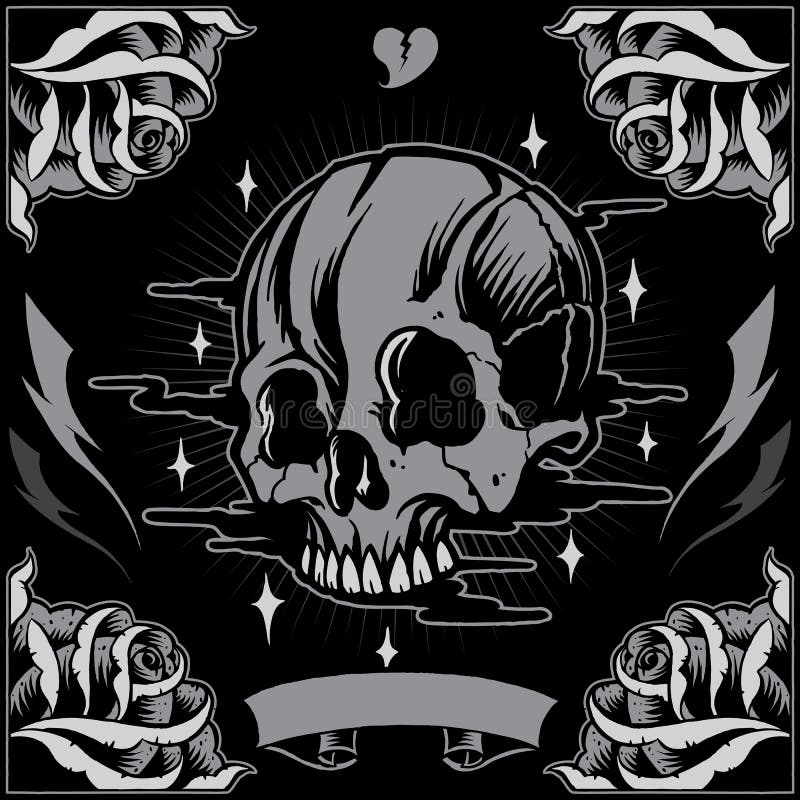 Skull and Roses Frame stock vector. Illustration of danger - 40919627