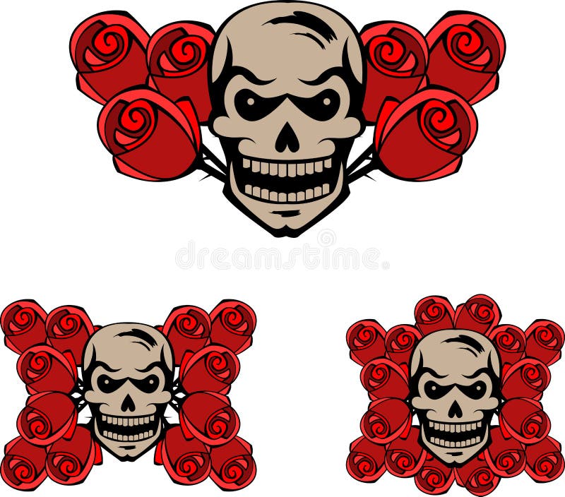 Skull and roses stock vector. Illustration of bouquet - 60360204