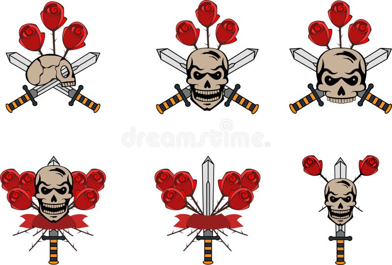 Skull and roses stock vector. Illustration of black, retro - 60360230