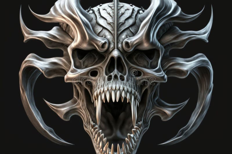 Skull of a Screaming Silver Demon Stock Illustration - Illustration of ...