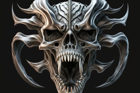 Skull of a Screaming Silver Demon Stock Illustration - Illustration of ...
