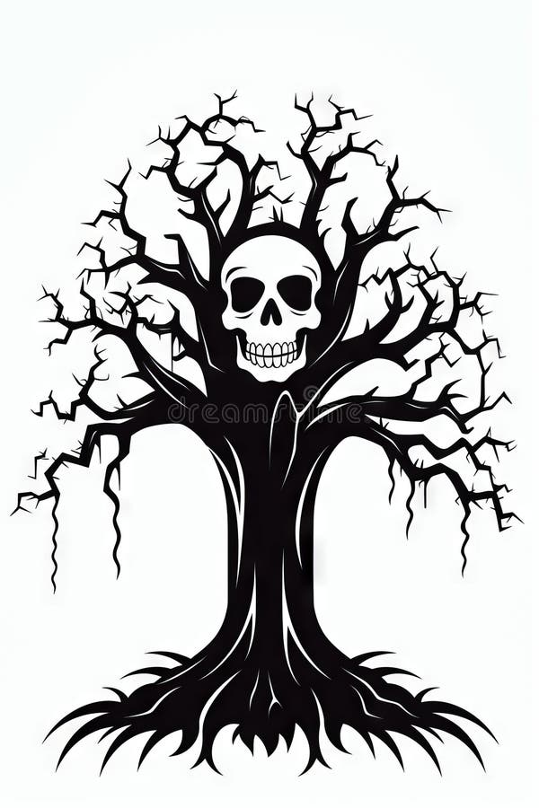 Skull is Sitting on the Tree with Its Roots Exposed. Generative AI ...