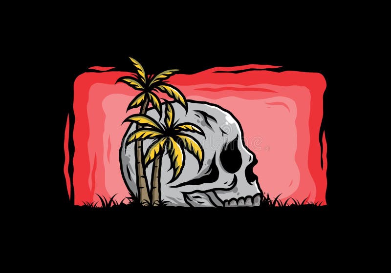 Skull Head Under Coconut Trees Illustration Stock Vector - Illustration ...
