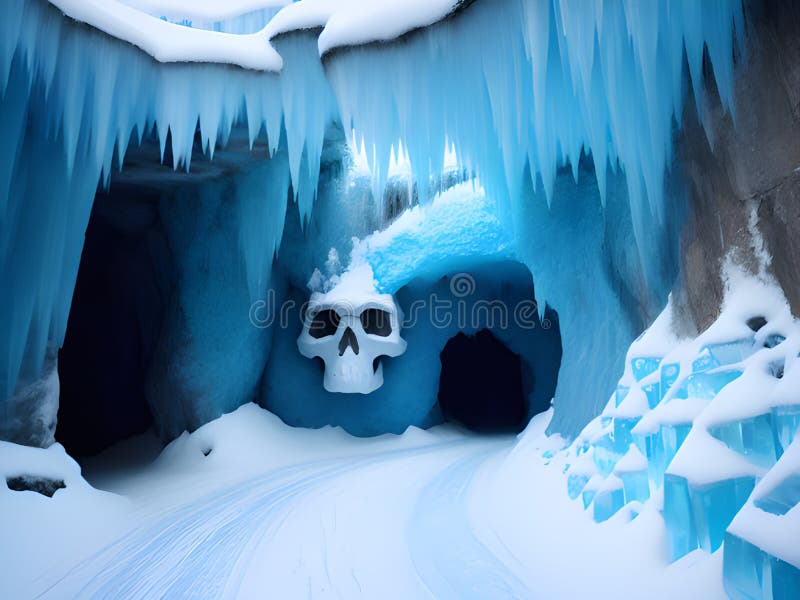 Skull with a Skeleton in Ice Cave Background, Ai Generated Stock ...