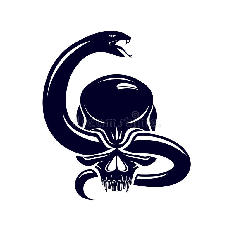 Skull with Snake Devil Evil Sign, Vintage Vector Design of Classic ...