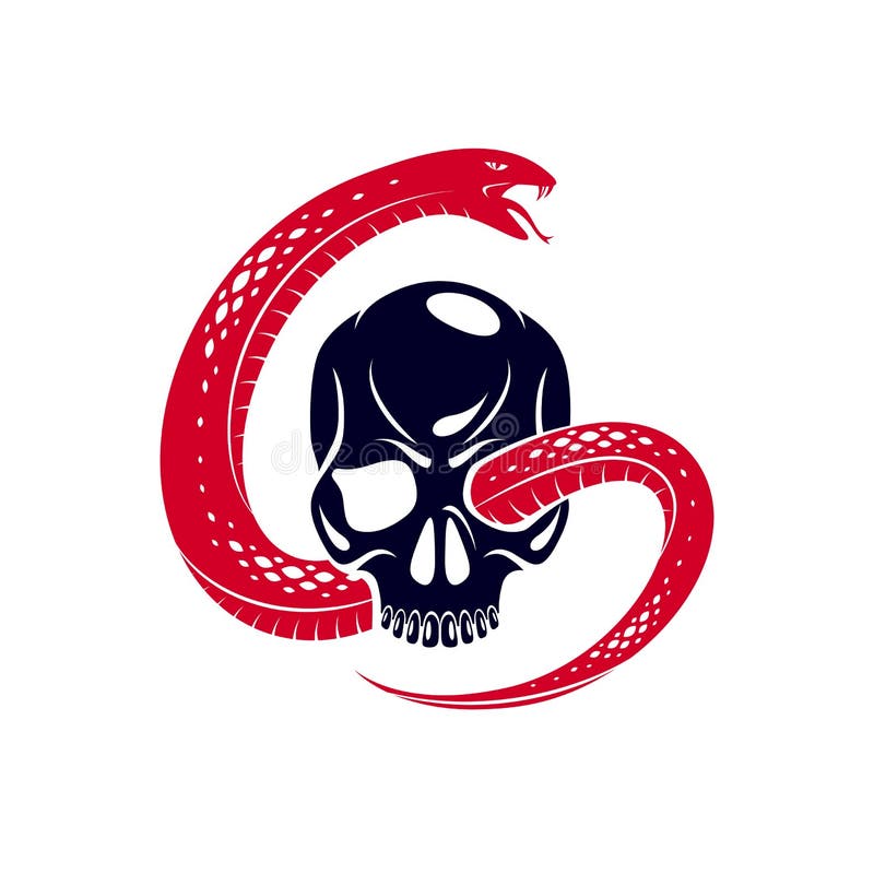 Skull with Snake Devil Evil Sign, Vintage Vector Design of Classic ...