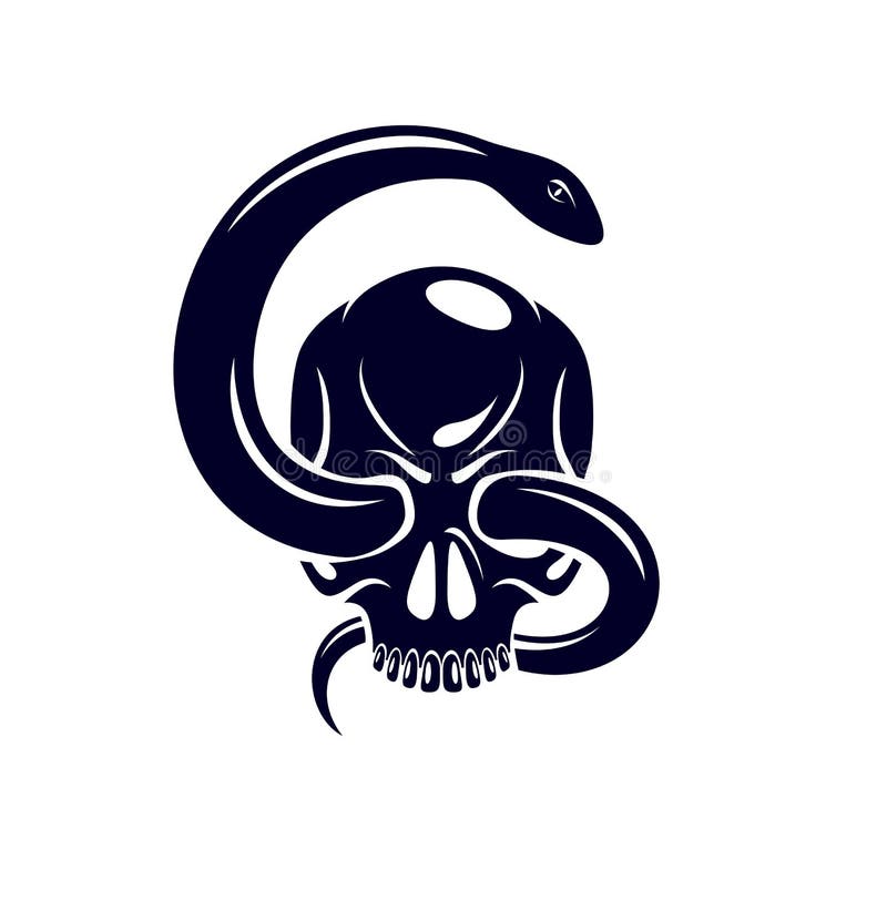 Skull with Snake Devil Evil Sign, Vintage Vector Design of Classic ...