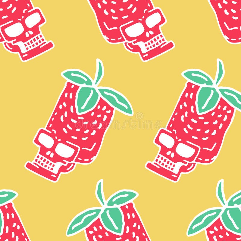 Skull Strawberry Pattern. Head of Skeleton Red Berry Texture Stock ...