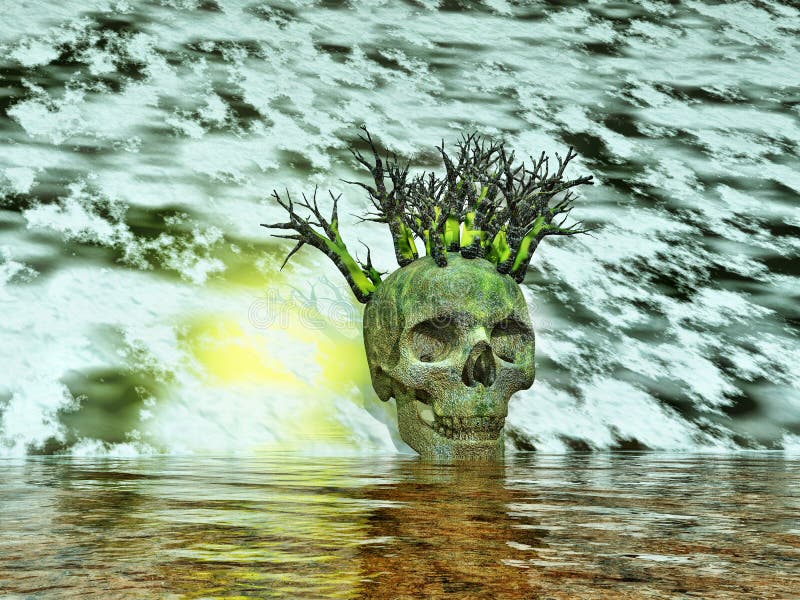 Skull - surreal landscape stock illustration. Illustration of head ...