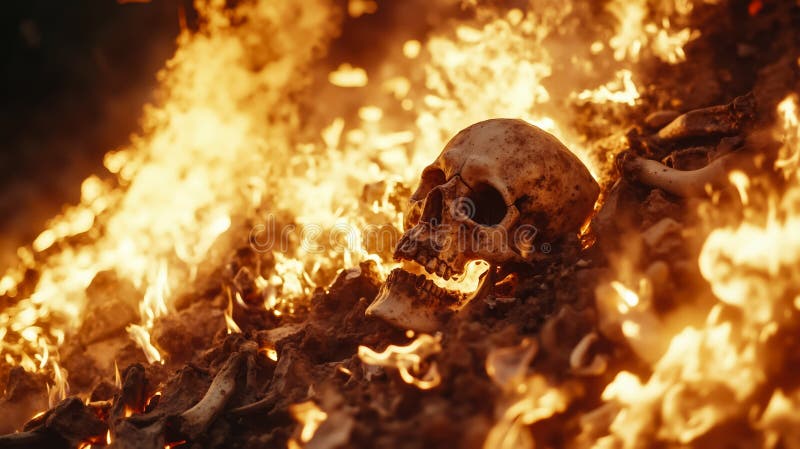 A Human Skull is Burning in a Fire Stock Photo - Image of lying, bared ...