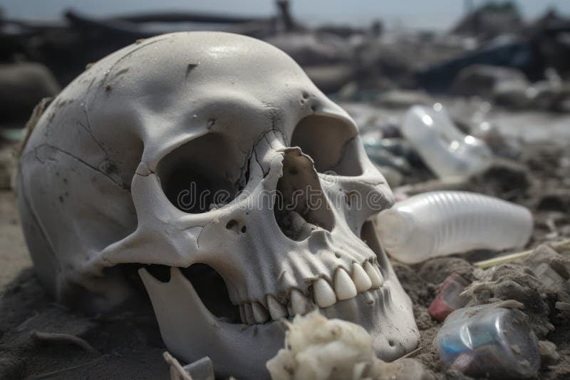 Skull Surrounded by Plastic Bottles and Trash Stock Illustration ...