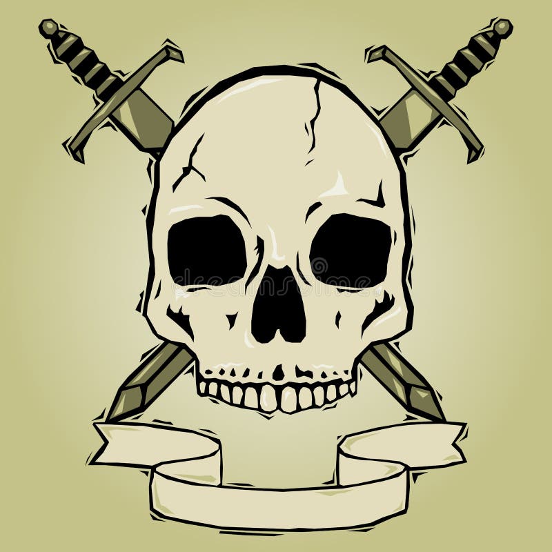 Skull with swords woodcut stock vector. Illustration of evil - 15251374