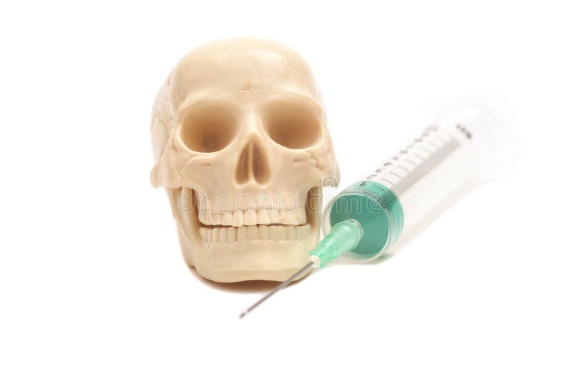 Syringe A Skull Concept On Drugs Isolated On White Stock Image - Image ...