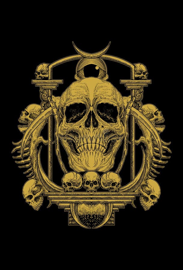 Skull Temple with Skeleton Artwork Illustration Stock Vector ...