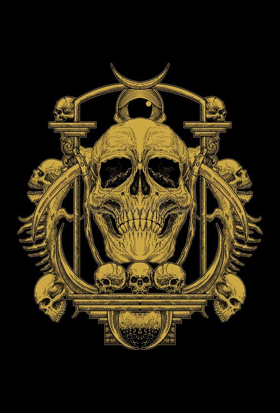 Skull Temple with Skeleton Artwork Illustration Stock Vector ...