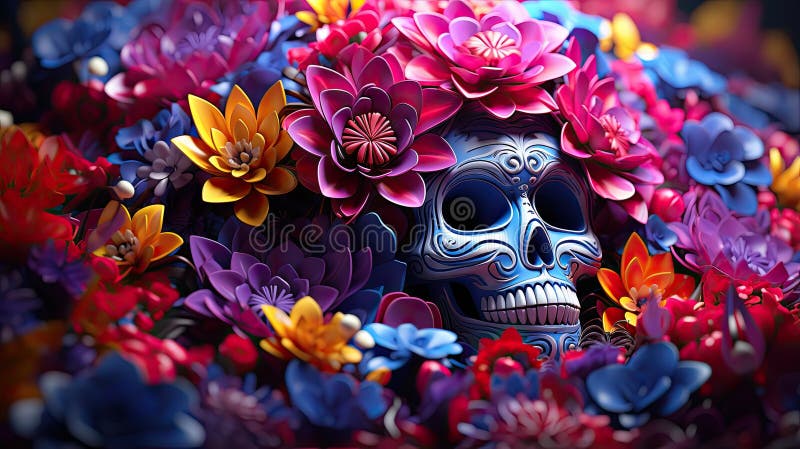 Skull Painted in Theme of the Day of the Dead Stock Illustration ...