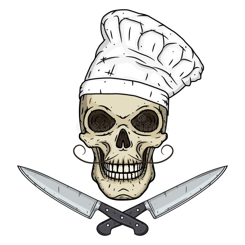 Skull in Toque with Knifes. Cartoon Skull. Chef Skull. Stock Vector ...