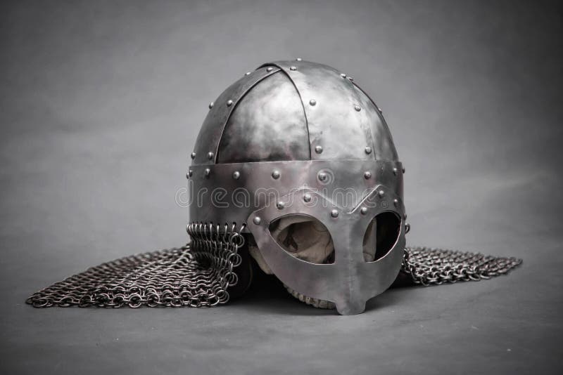 Skull in a Viking Helmet, on a Gray Background Stock Photo - Image of ...