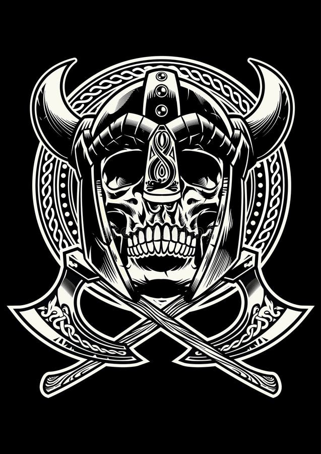 Skull of Viking Warrior with Crossed Axes Stock Vector - Illustration ...