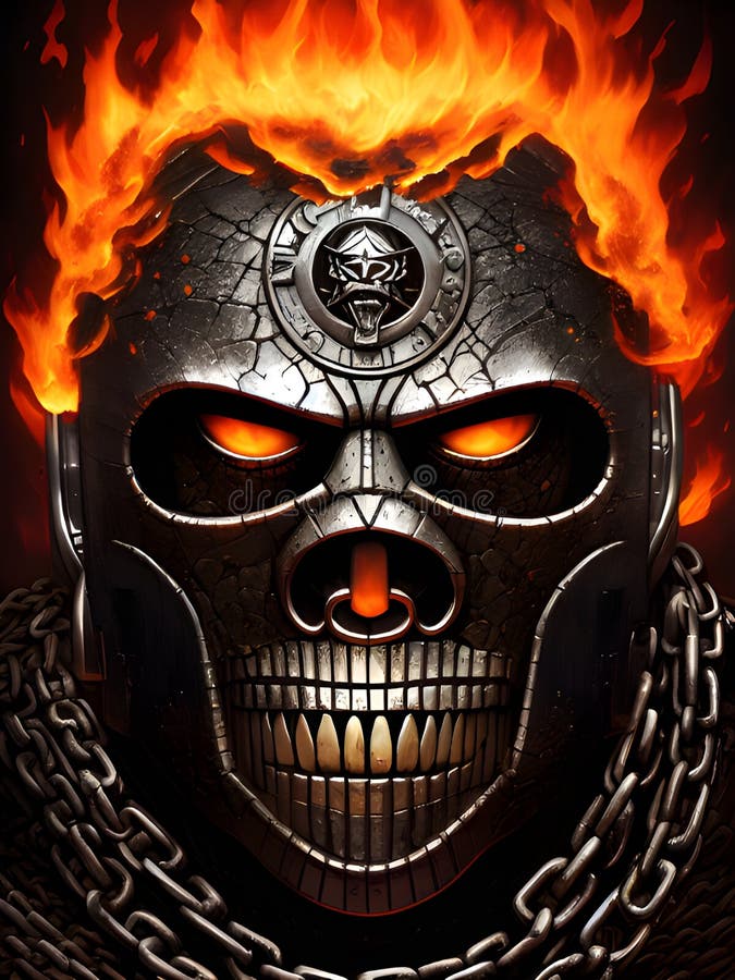 Skull Warrior with Fire Helmet. Art Illustration, AI Generated Stock ...