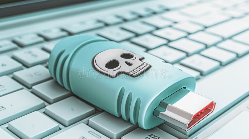 A Skulldesigned USB Stick on a Laptop Keyboard, Distinctive in the ...