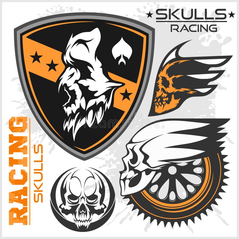 Skulls and Car Racing Symbols Stock Vector - Illustration of piston ...