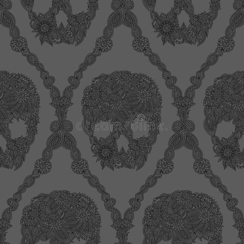 Skulls Damask Seamless Pattern Stock Illustrations – 15 Skulls Damask ...