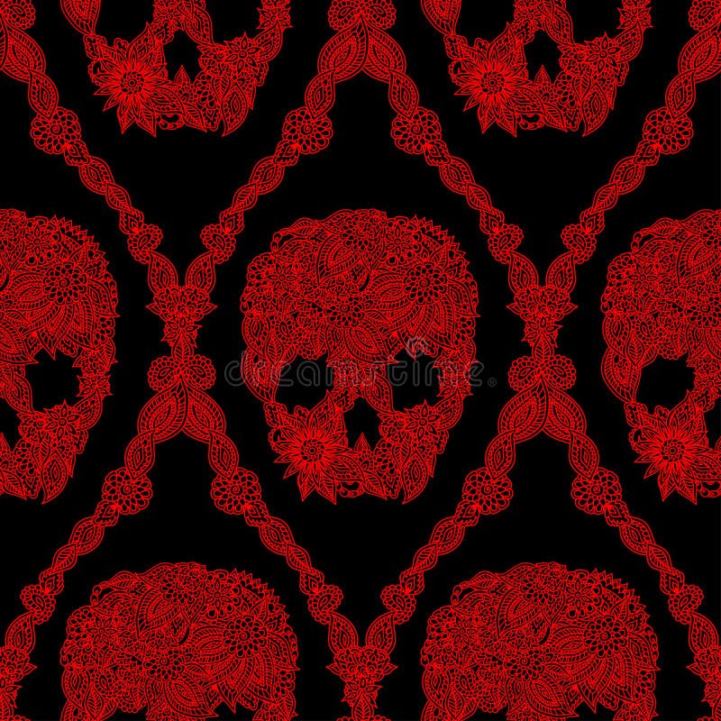 Damask Style Pattern Skull Stock Illustrations – 138 Damask Style ...