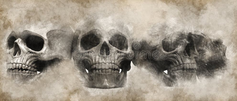 Skulls Drawn on Parchment - Scroll Stock Illustration - Illustration of ...