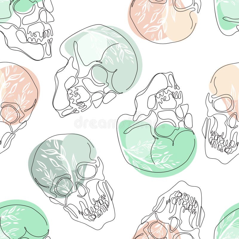 Skulls are Drawn with a Single Line. Seamless Pattern Stock Vector ...