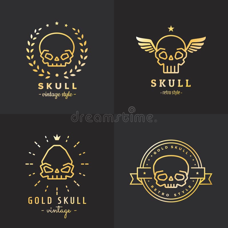 Skulls Outline Gold Logo Vector Set. Part One. Stock Vector ...
