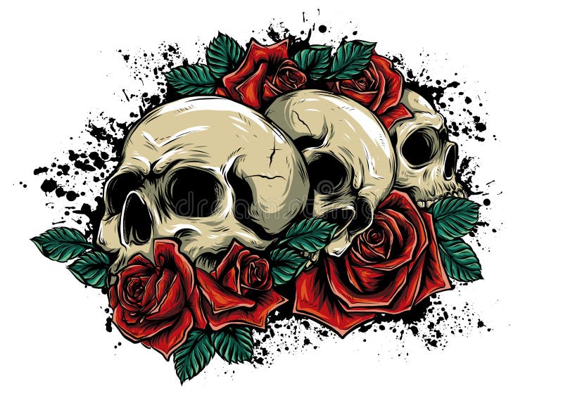 A Human Skulls with Roses on White Background Stock Illustration ...
