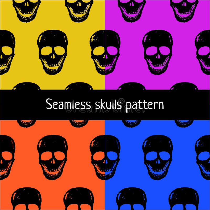 Skulls Seamless Pattern, 4 Color Set. Stock Illustration - Illustration ...