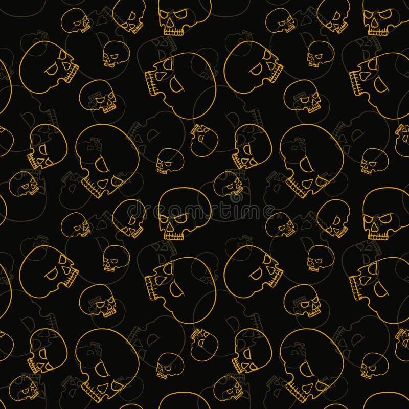 Skulls Seamless Pattern. Orange and Black Colors. Endless Vector Design ...