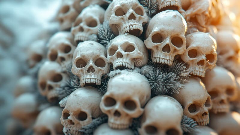 Skulls Stacked in a Pyramid Create a Haunting and Eerie Visual, AI ...