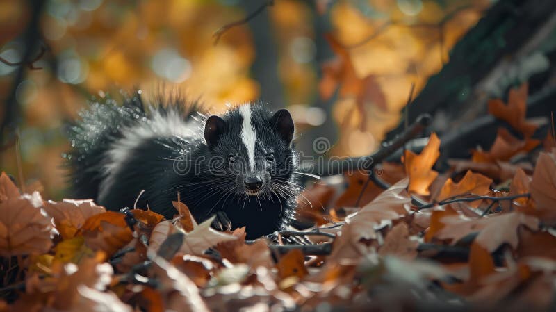 Skunk in Autumn Leaves stock photo. Image of nature - 330173032