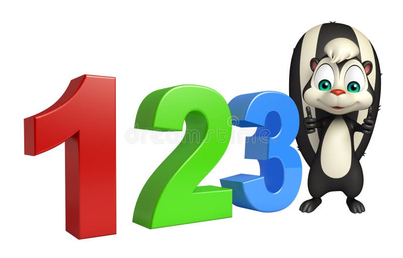 Skunk Cartoon Character with 123 Sign Stock Illustration - Illustration ...