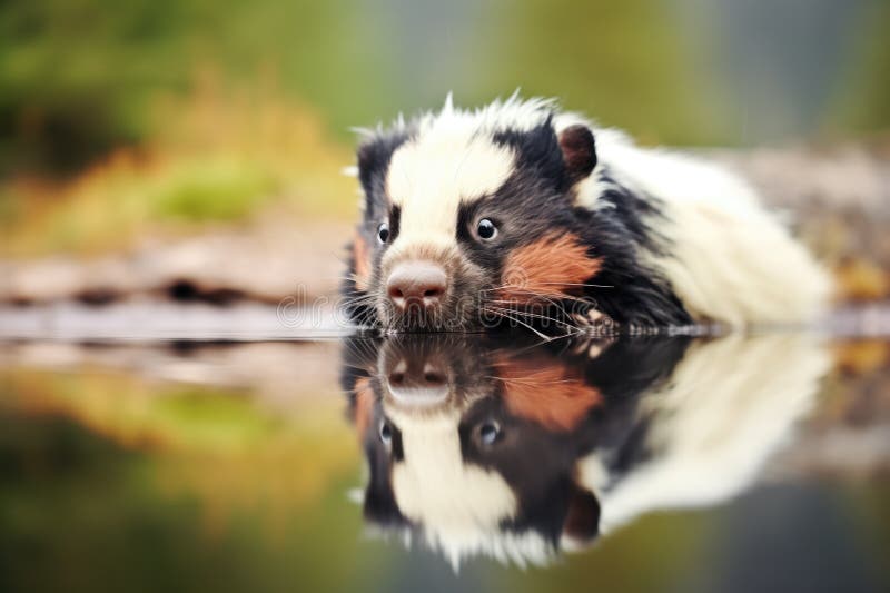 Skunk Reflected in a Still Mountain Pond Stock Illustration ...