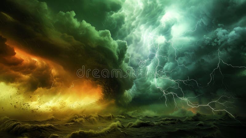 The Sky Above is a Chaotic Mix of Dark Storm Clouds and Vibrant Flashes ...