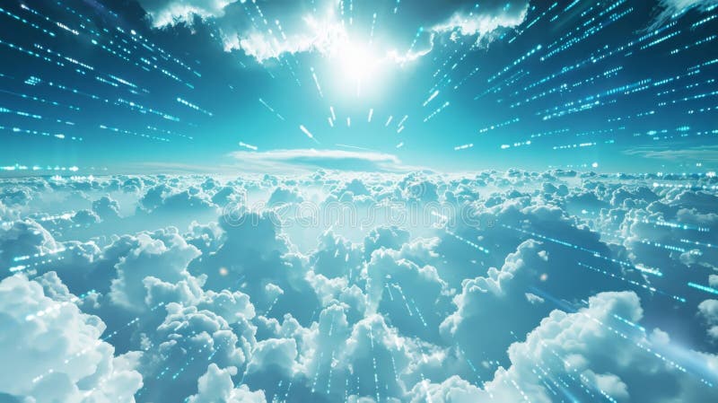 The Sky Above Filled with Fluffy Clouds of Ones and Zeros Bringing the ...