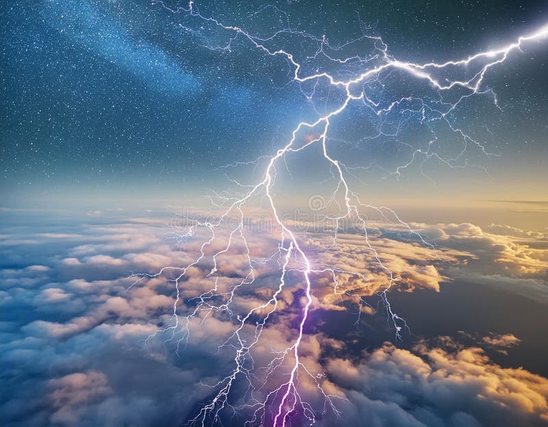 Sky, Abstract and Universe with Lightning in Clouds for Cosmic Storm ...
