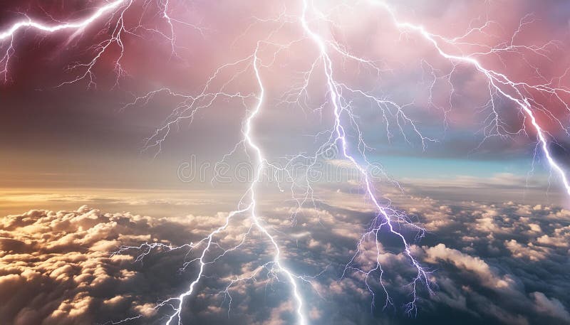 Sky, Abstract and Universe with Lightning in Clouds for Cosmic Storm ...