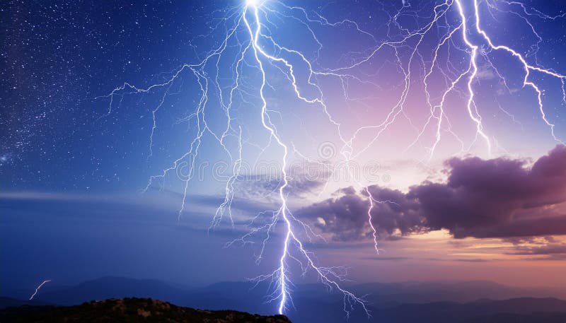 Sky, Abstract and Universe with Lightning in Clouds for Cosmic Storm ...